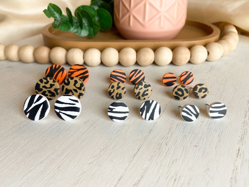 Round Animal Print Polymer Clay Studs 3 Pair Set Zebra - Etsy