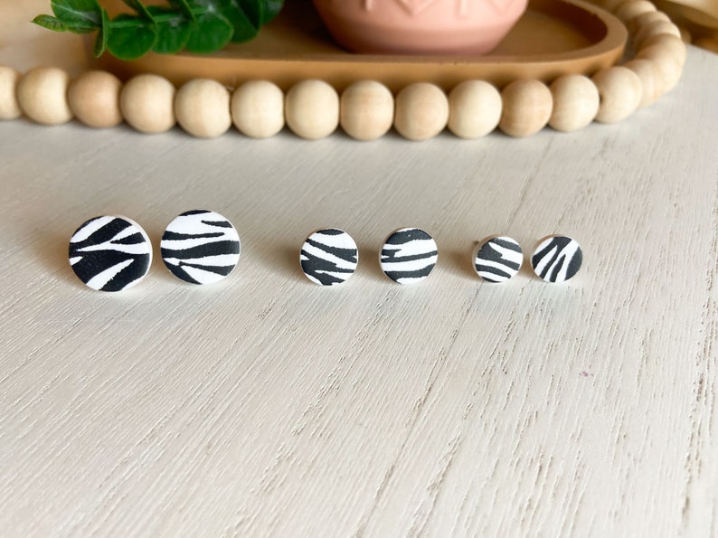 Round Animal Print Polymer Clay Studs 3 Pair Set Zebra - Etsy