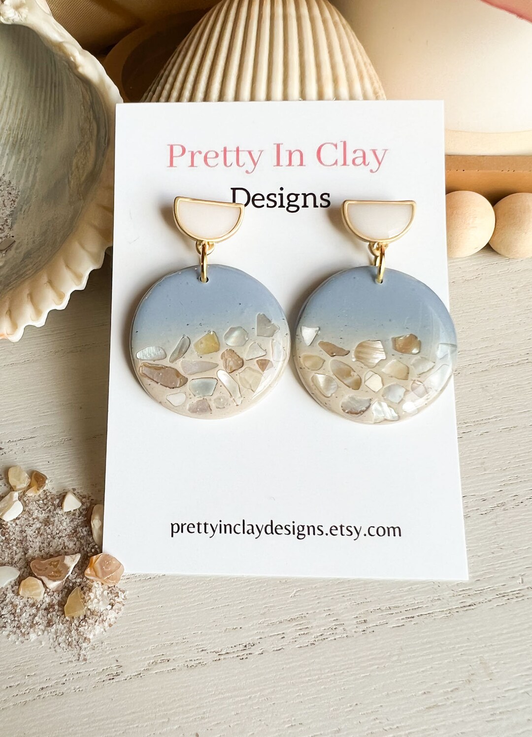 Seashell Beach Themed Polymer Clay Earrings crushed Seashell summer ...