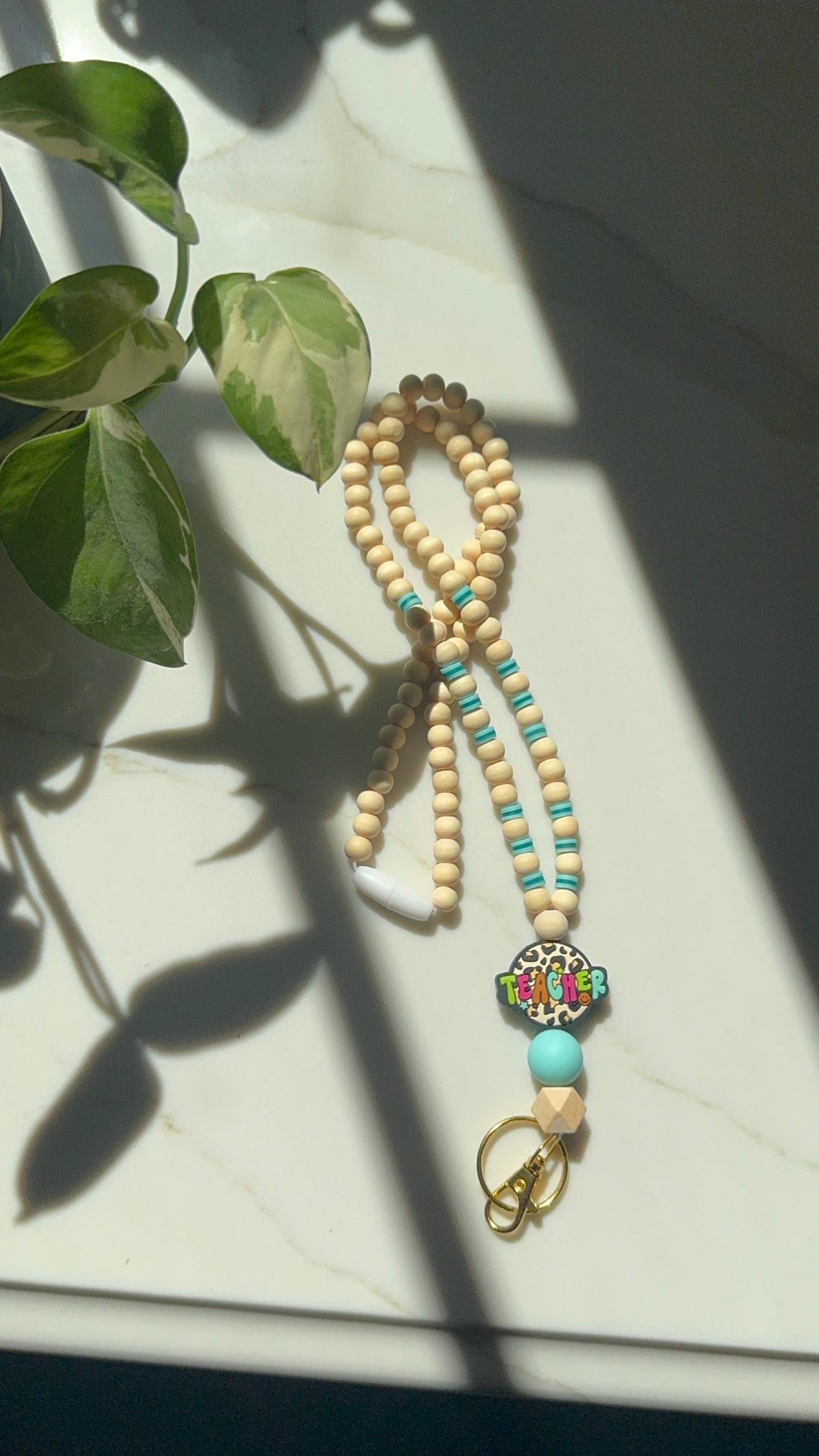 Boho Teacher Lanyard: Wooden Bead ID Badge Holder - Etsy