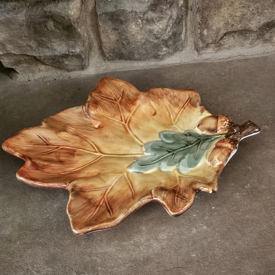 Vintage Sunflower & Acorn Leaf Shape Plate; Autumn Plate; Fall Serving ...