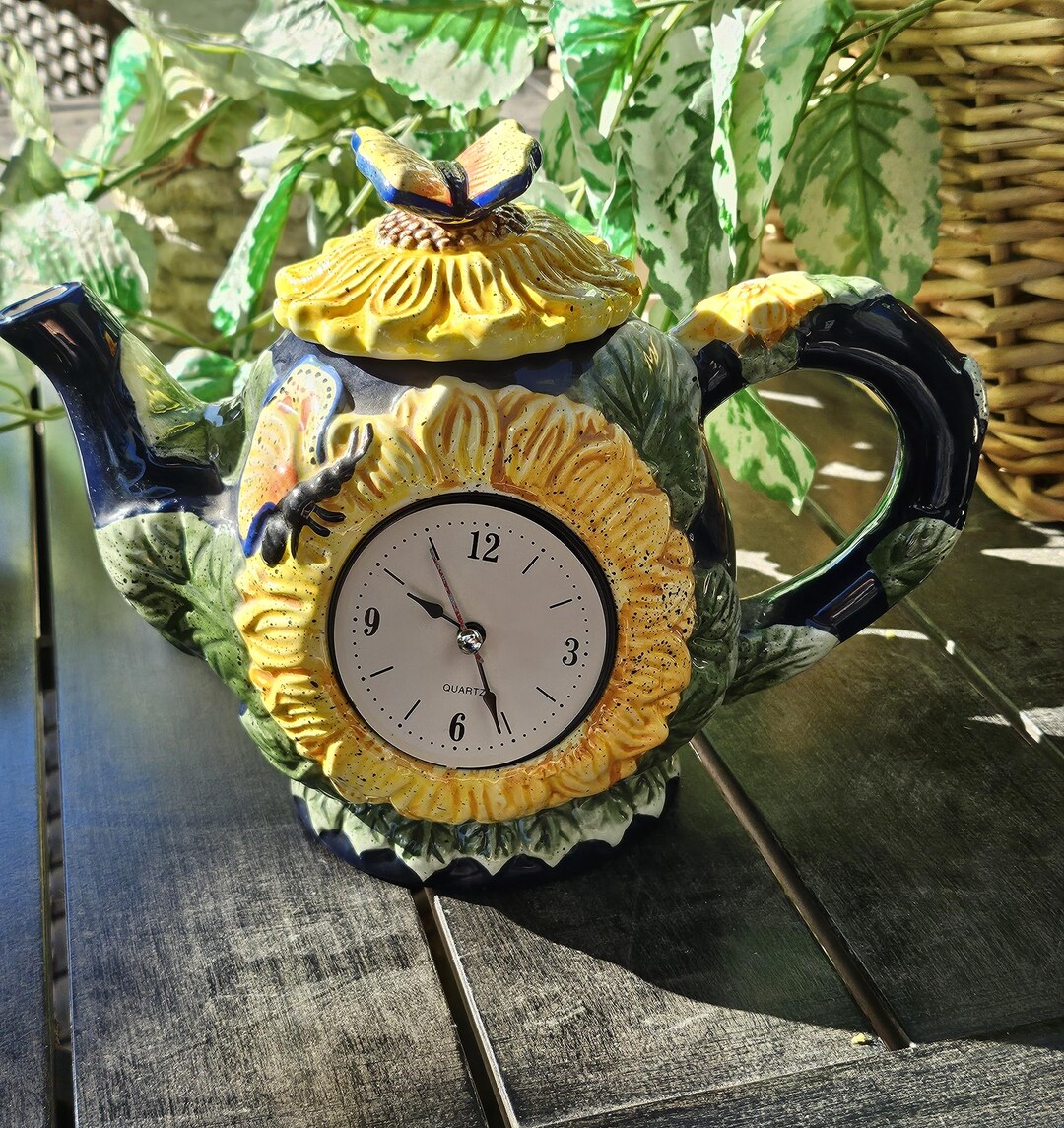 Vintage Ceramic Sunflower Clock Tea Pot Decorative Teapot - Etsy