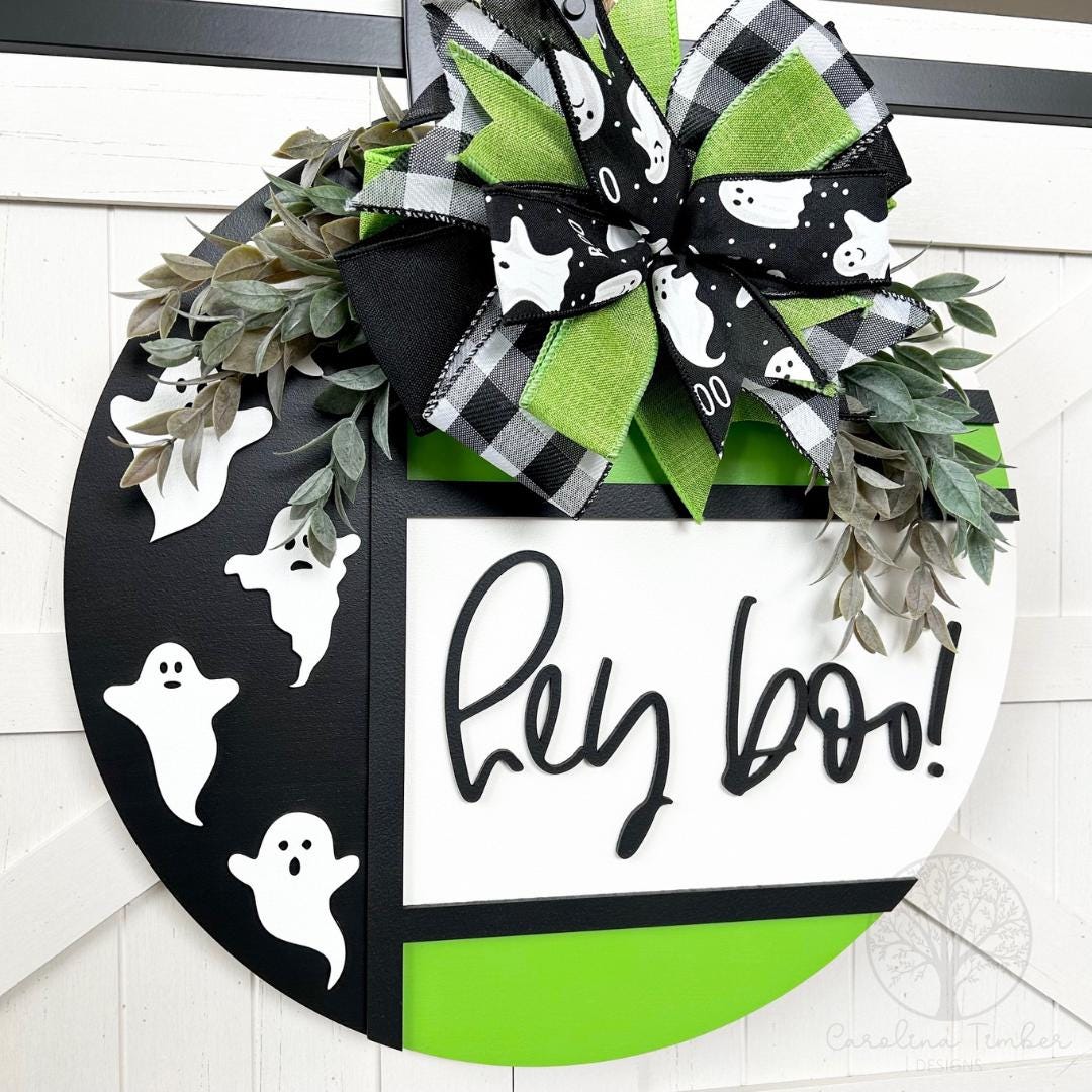 Hey Boo Halloween Door Hanger | 3D Welcome Wreath | Ghost Pattern ...