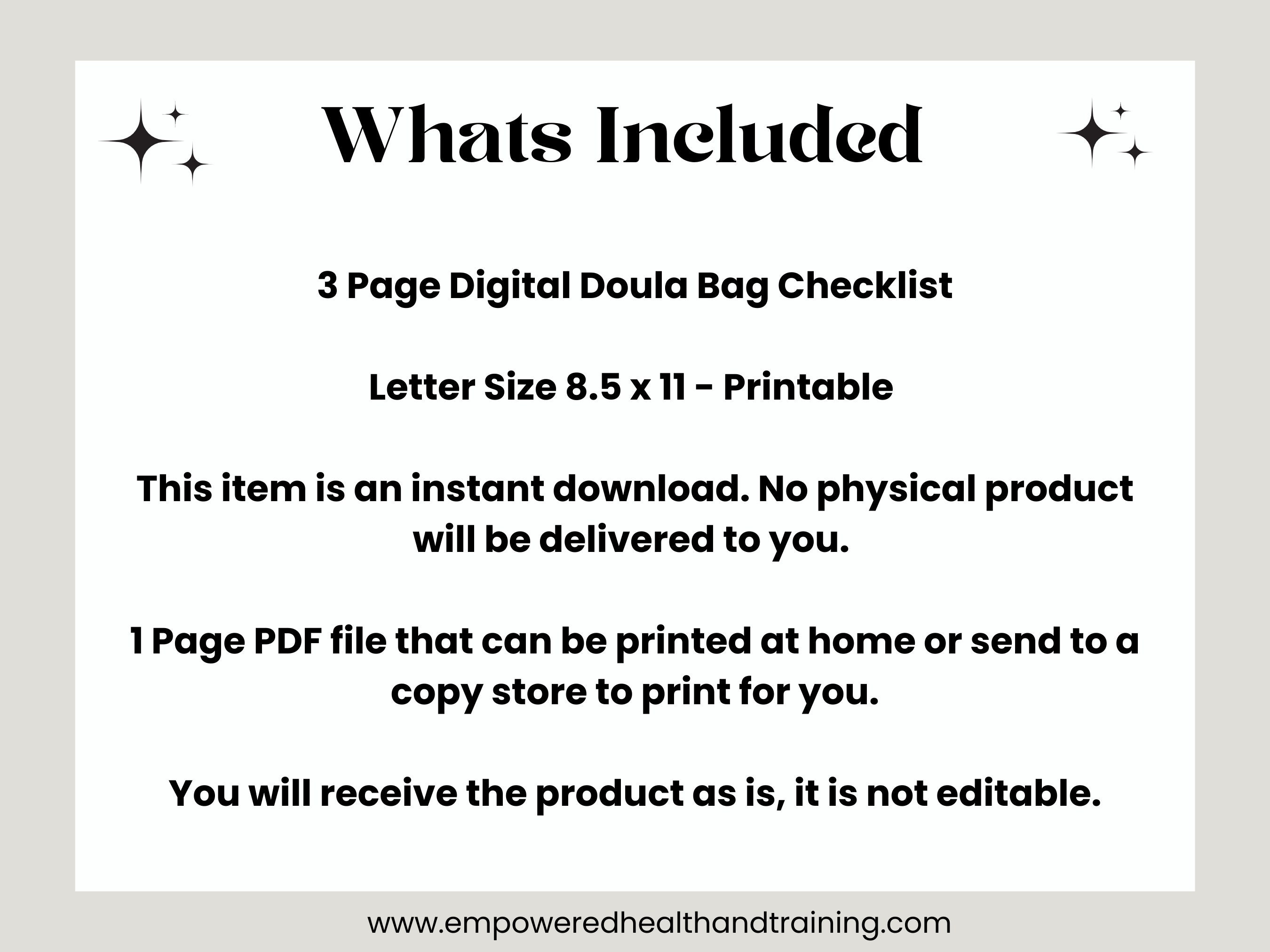 Doula Bag Checklist, Doula Tools, Doula, Checklist, Prepare for Labor ...