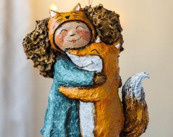 Paper Mache Girl With a Book, Handcrafted Papier Mache Ornament ...
