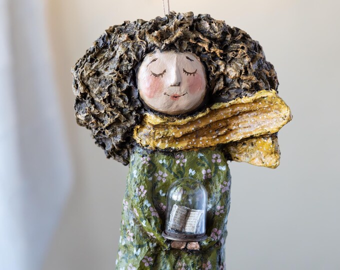 Paper Mache Girl With a Book, Handcrafted Papier Mache Ornament ...