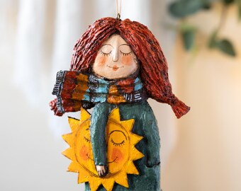 Paper Mache Girl With a Book, Handcrafted Papier Mache Ornament ...