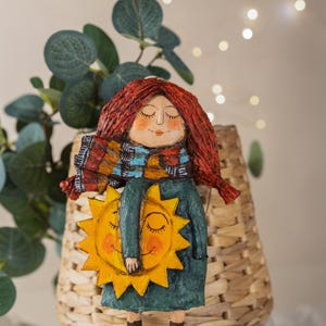 Paper Mache Little Girl With the Sun, Handcrafted Papier Mache Ornament ...