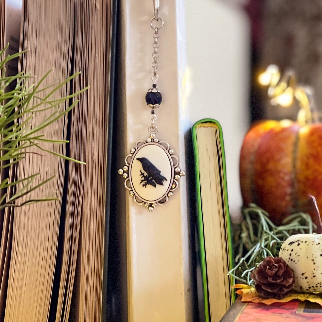 Crow Bookmark: Dangle Metal Bookmark, Antique Cameo - Etsy