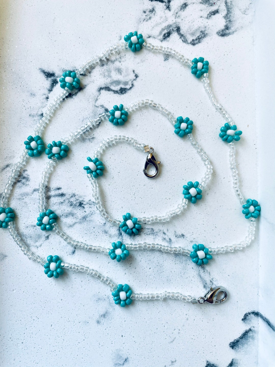 Beaded Face Mask Lanyard, Daisy Flower Beaded Mask Necklace, Daisy ...