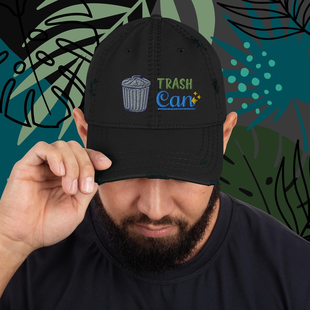 Trash Can (embroidered) / Distressed Dad Hat - Etsy