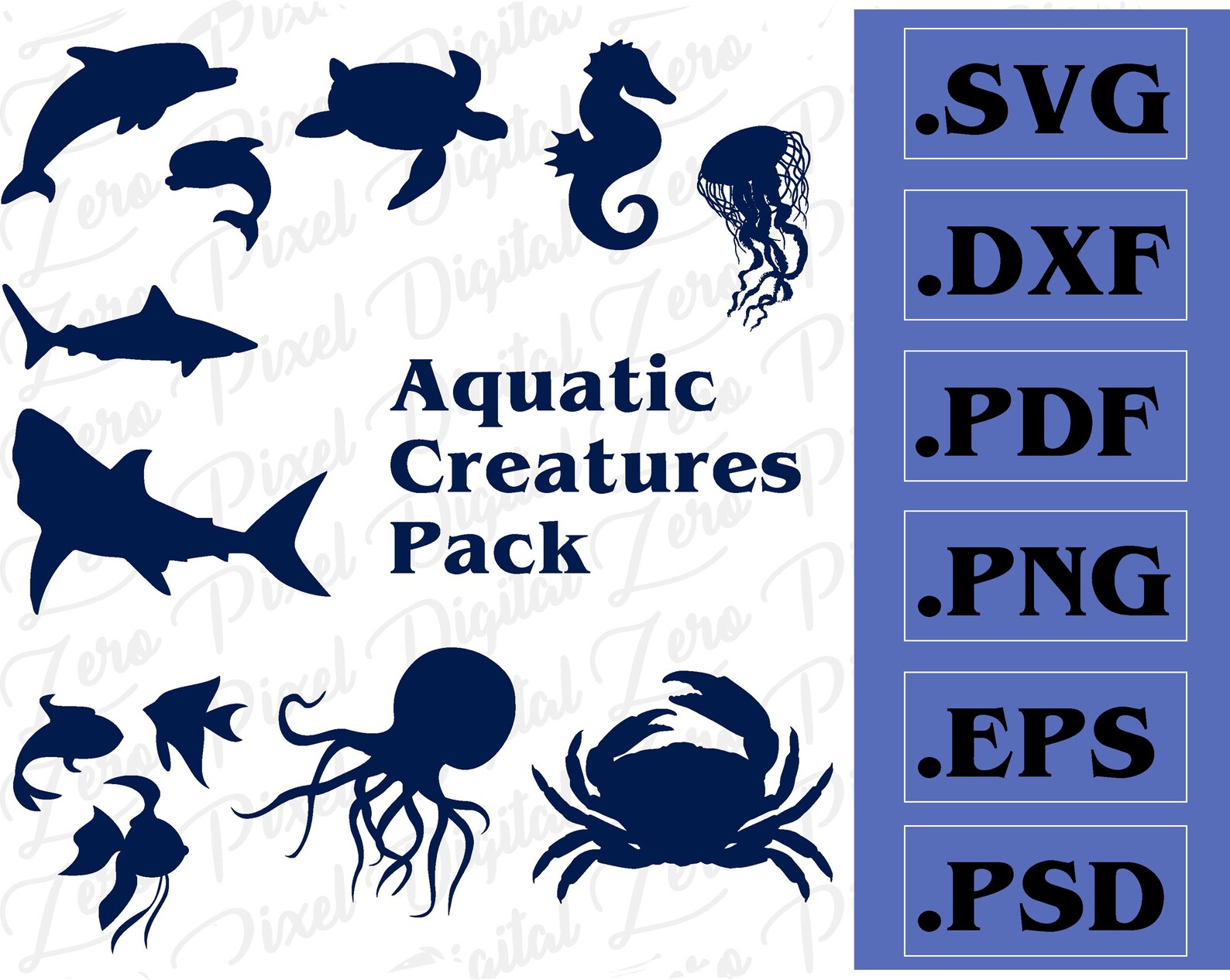 Aquatic Creatures File Bundle for Laser Cut, Silhouette, Cricut, Etc ...