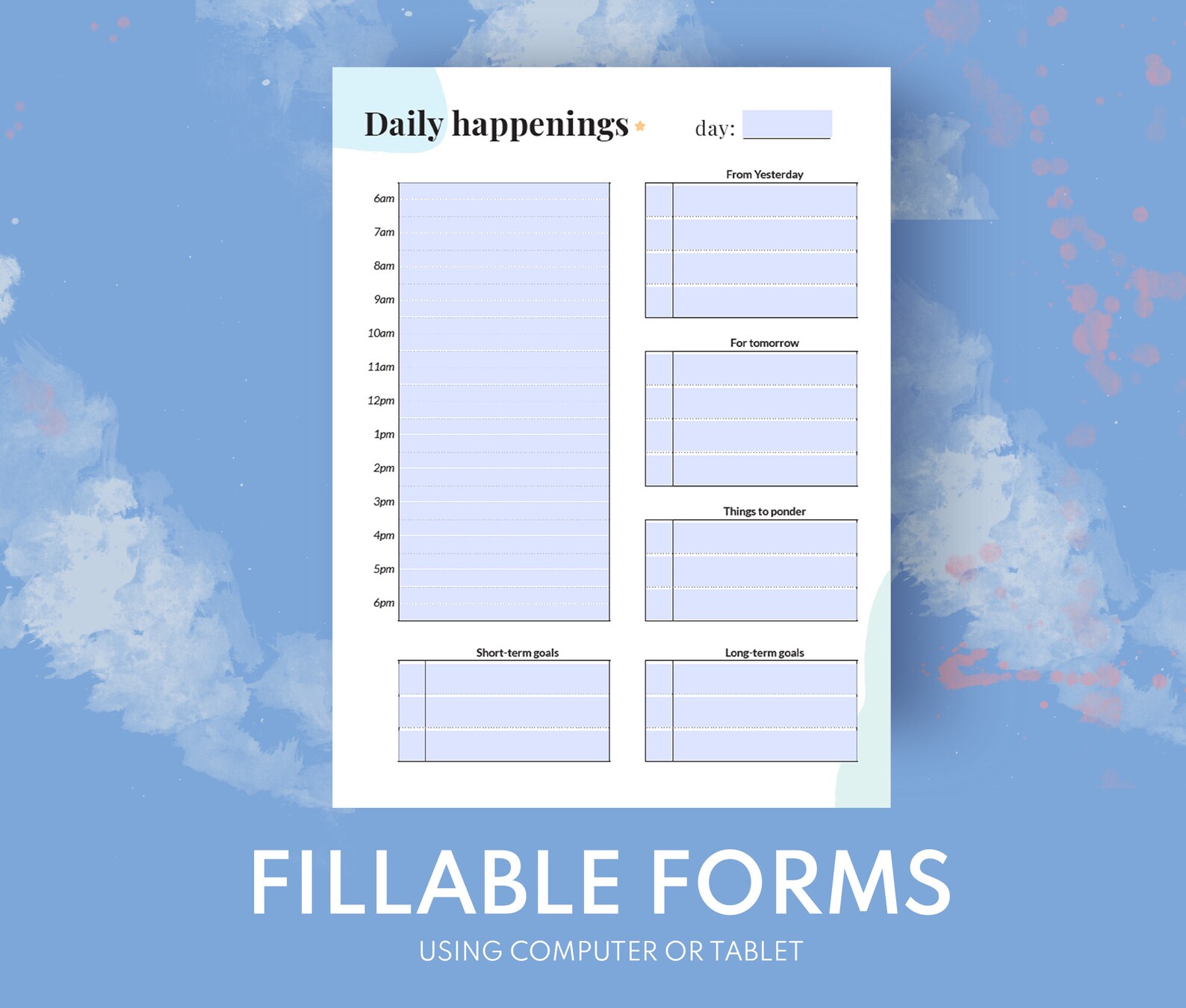 Colorful Daily Planner Printable, Fillable PDF, A4, A5, Letter Sizes ...