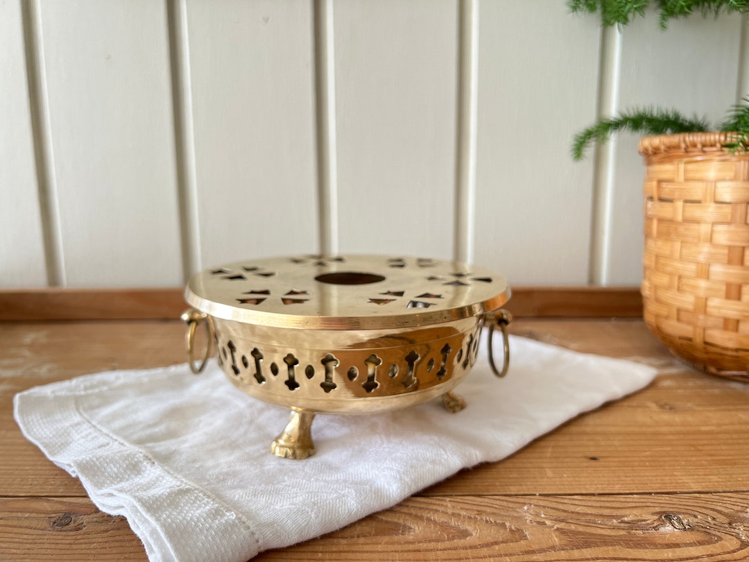 Vintage Teapot Warmer for Tealight | Footed Brass With Perforated Decor ...