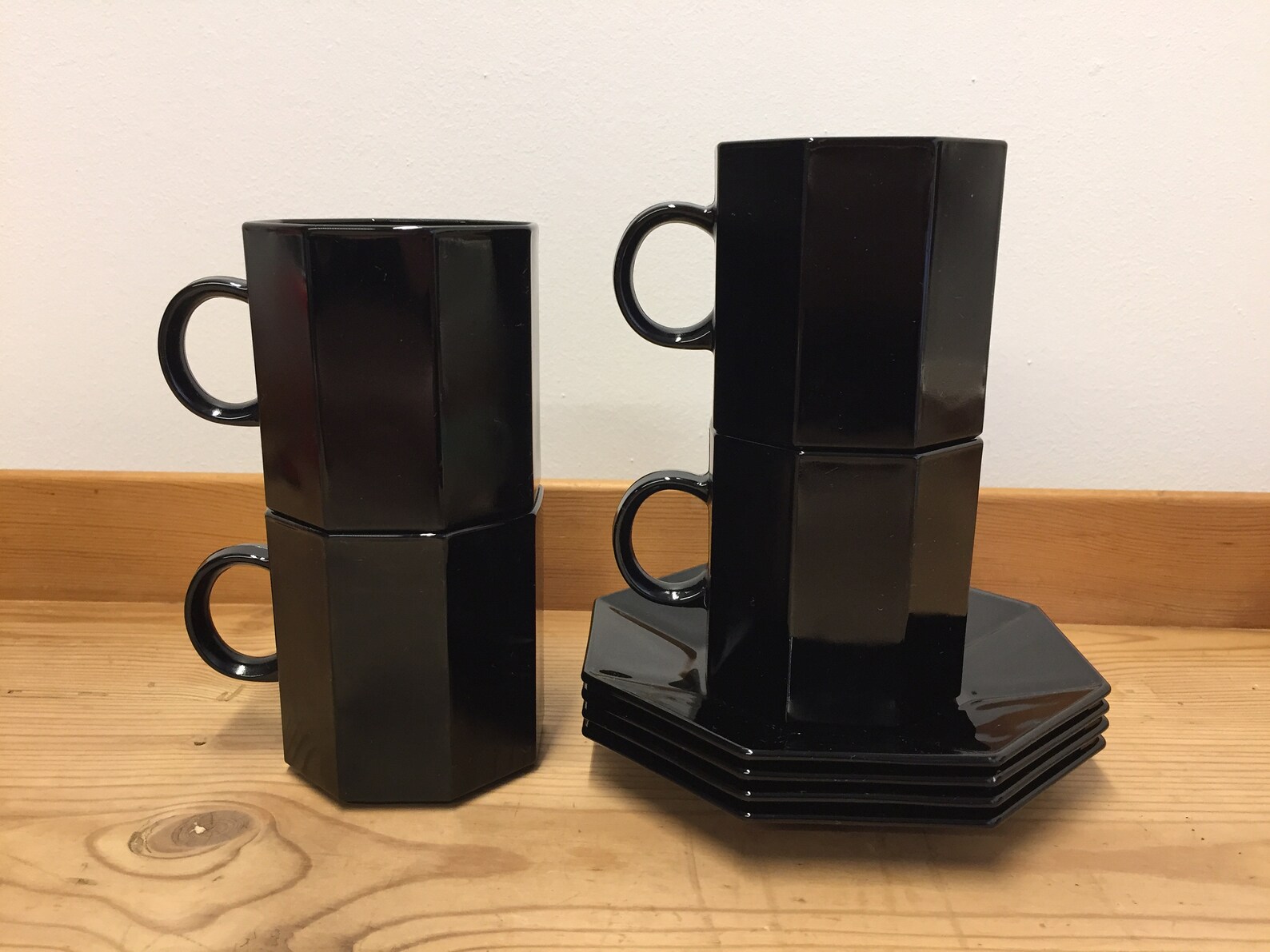 4 Vintage LUMINARC Octime Octagonal Cups and Saucers in Black | Etsy