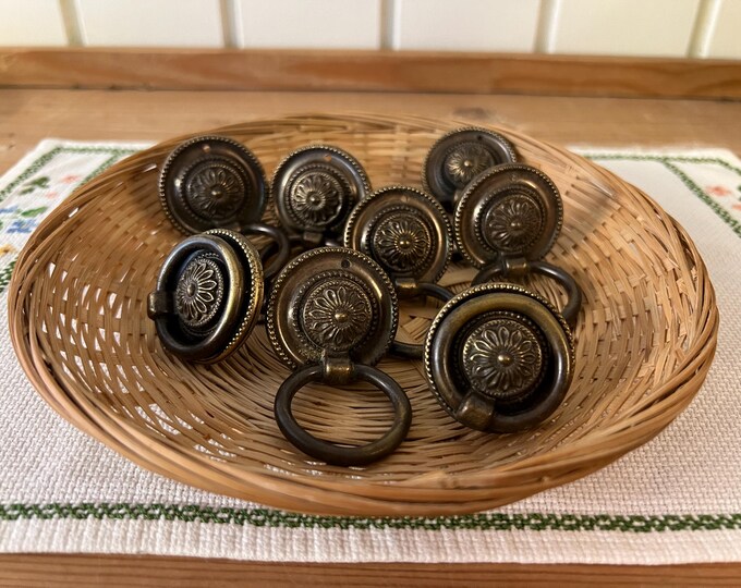 Vintage Brass Drawer Knobs With Loop Set of 8 Scandinavian Brass ...