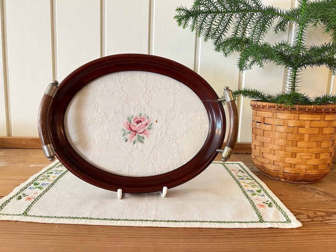 Antique Tray With Glass | Rosewood Tray With Handles | Embroidery ...