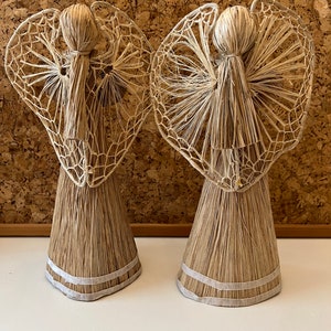 Straw Wicker Tree Topper Angels Set of 2 Angels Scandinavian Christmas ...
