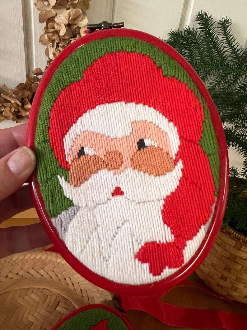 Danish Christmas Handsewn Embroidery Santa With Family | Vintage Craft ...