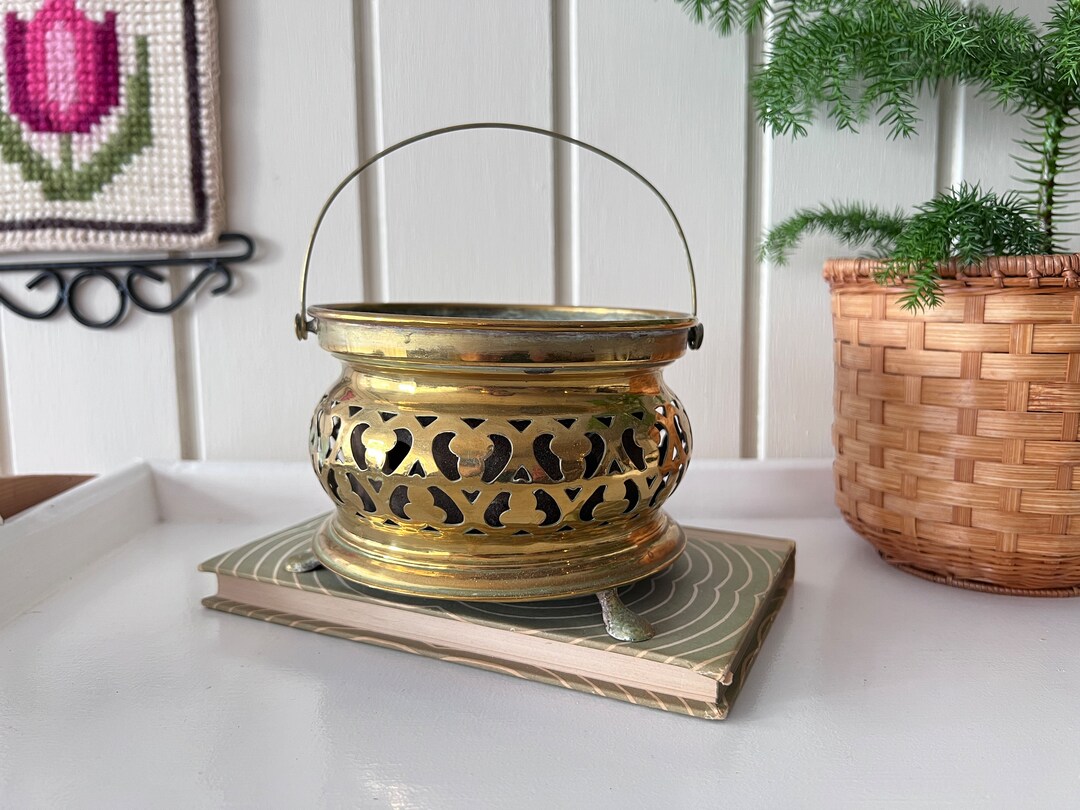 Antique Teapot Warmer With Inserts | Footed Brass With Perforated Decor ...