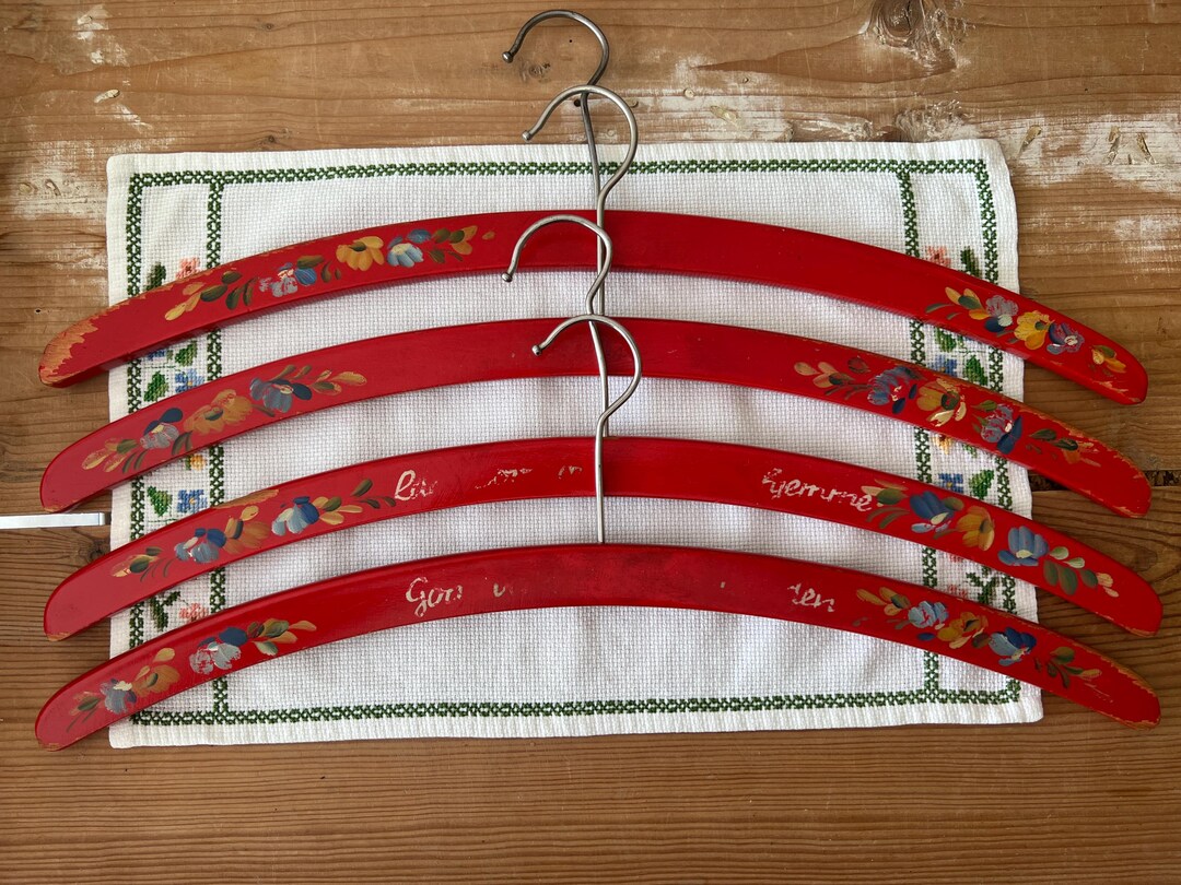 Vintage Coat Hangers Set of 4 Painted Wood Clothes Hangers Mid Century ...