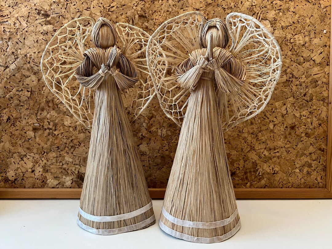 Straw Wicker Tree Topper Angels Set of 2 Angels Scandinavian Christmas ...