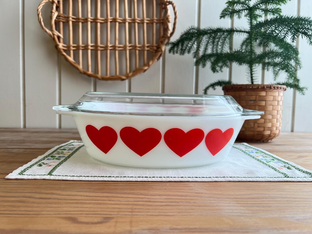 JAJ Pyrex Red Heart | 524 Oval Casserole Glass Dish With Lid | 1970s ...