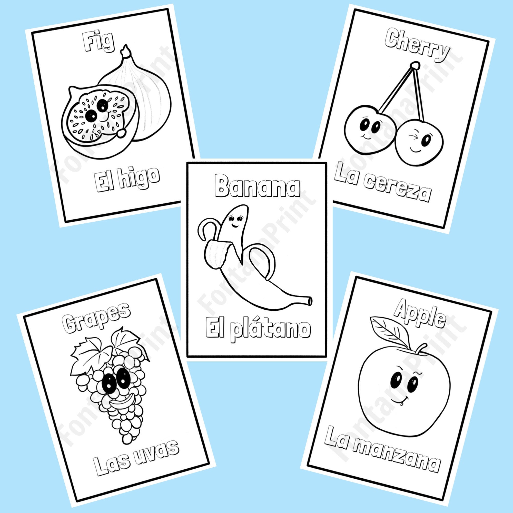 13 Printable Fruits in Spanish Coloring Pages for Kids PDF | Etsy