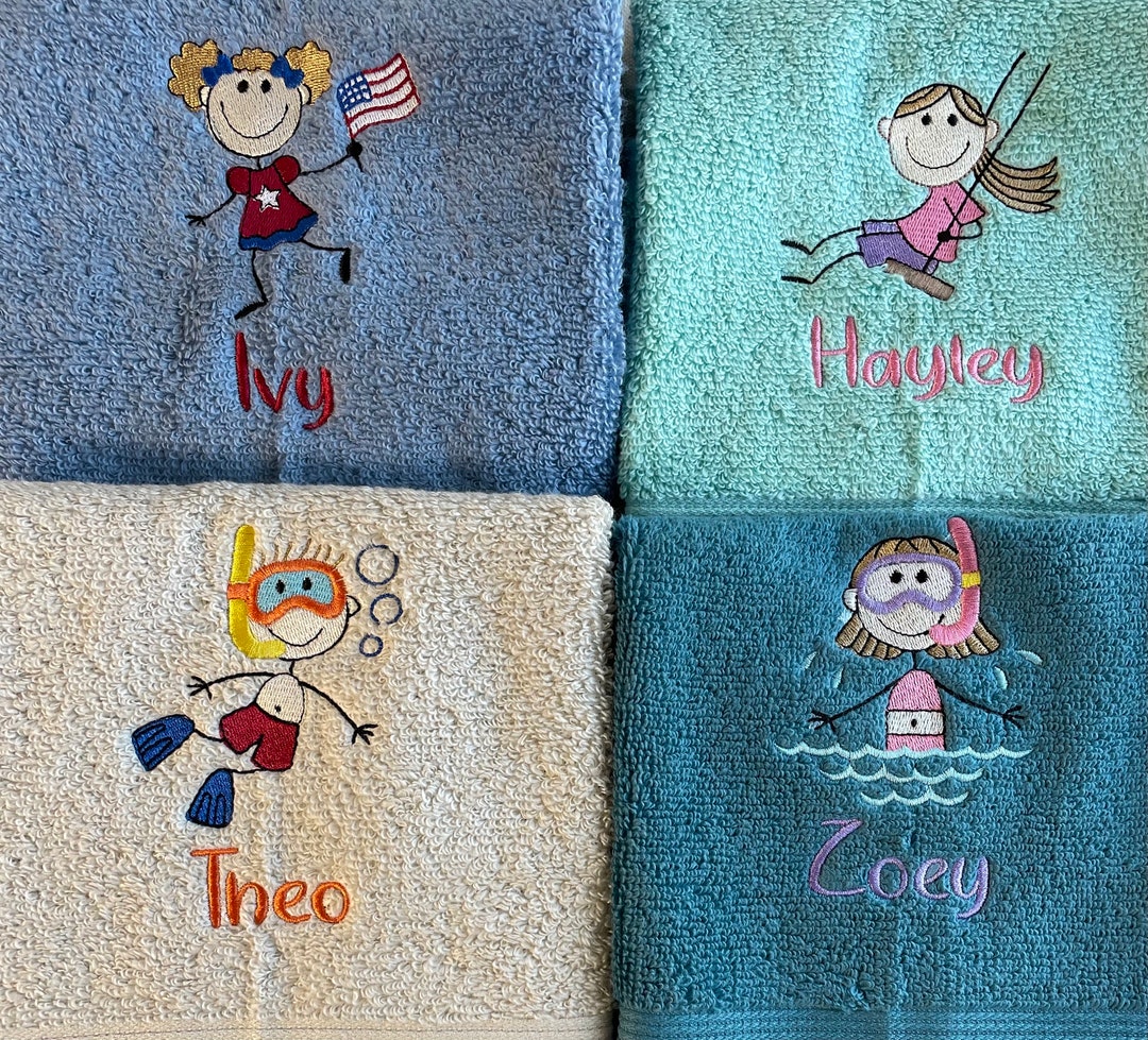 Stick Figure Towel, Kids Personalized BATH Towels, Custom Bath Towel ...
