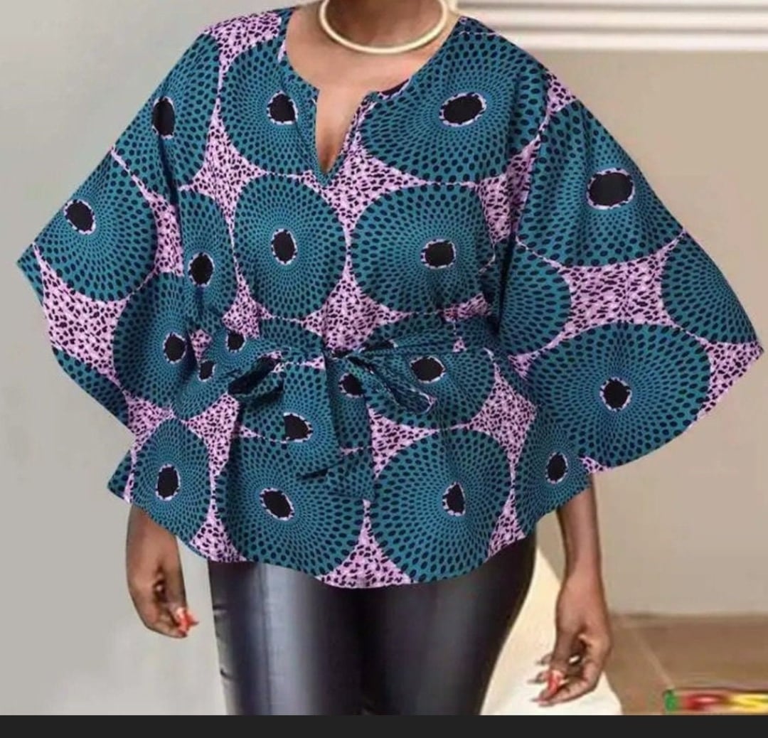 Cotton Ankara Blouse, Belted African Print Top, Plus Size - Etsy