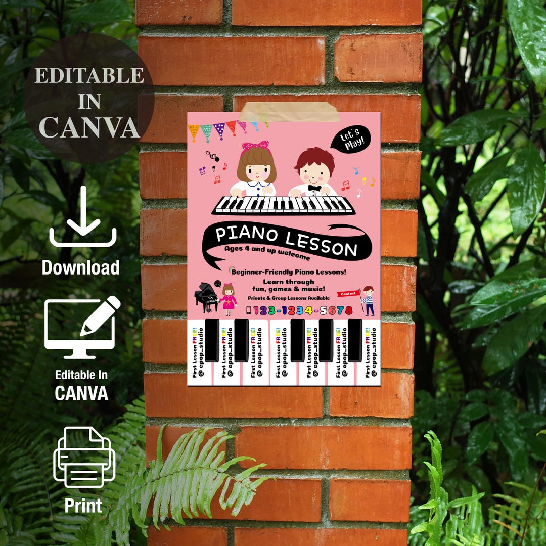 Printable Piano Lesson Flyer for Kids | Editable Music Lesson Poster ...