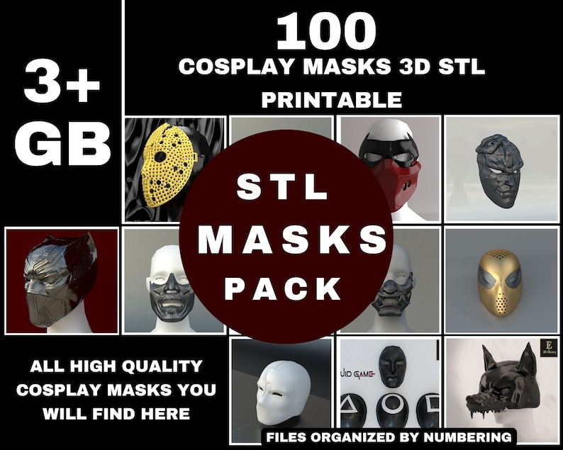 100 Cosplay Masks for 3D Printing 3D STL Files Masks Pack STL Pack ...