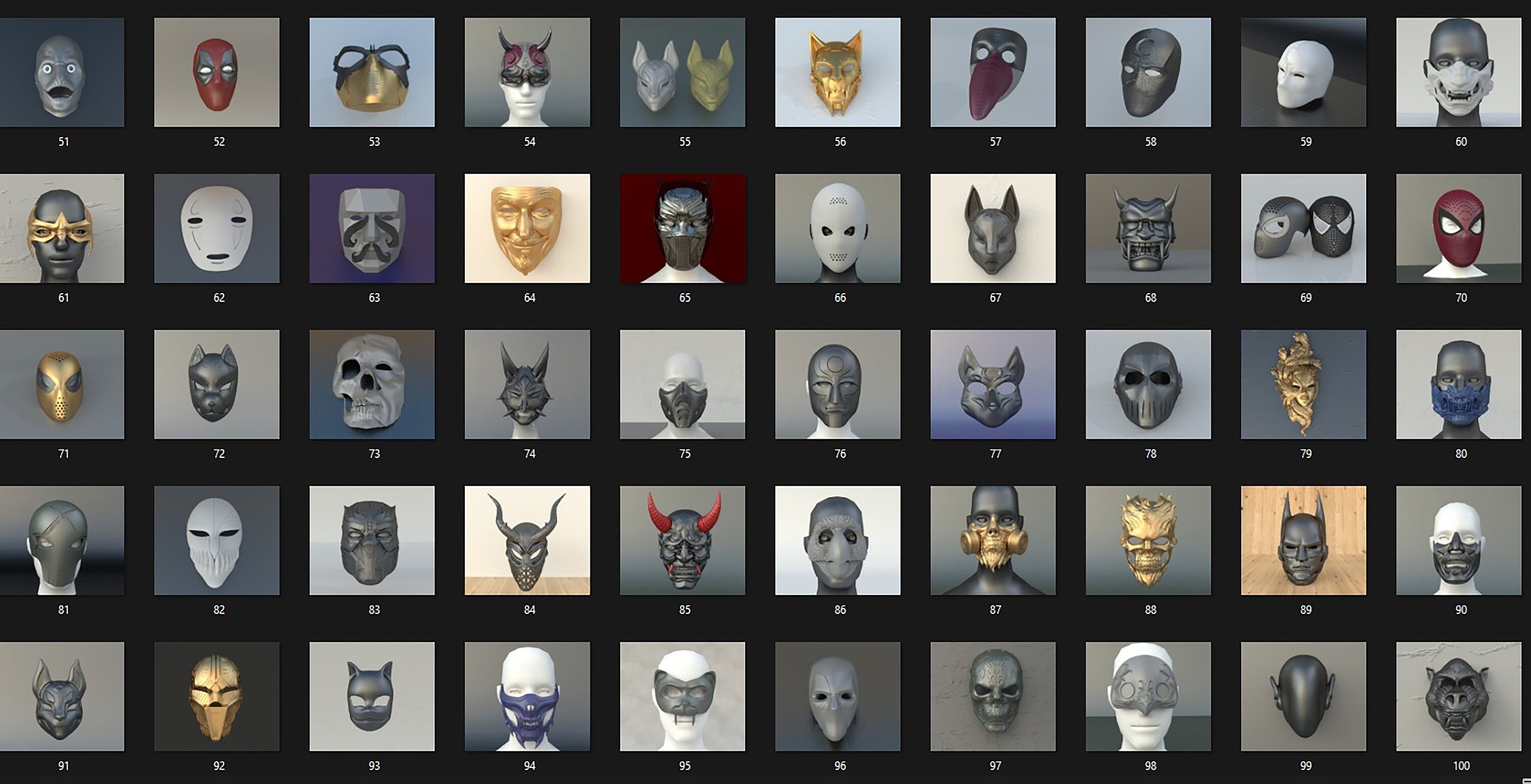 100 Cosplay Masks for 3D Printing 3D STL Files Masks Pack STL Pack ...