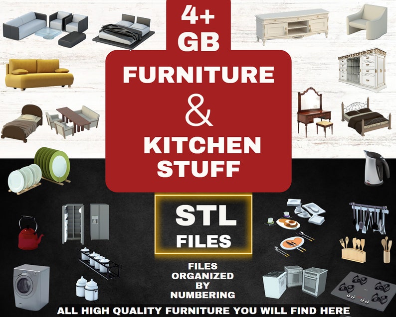 Kitchen Stuff Pack and Furniture Pack Dollhouse Miniature 3d Utensils ...