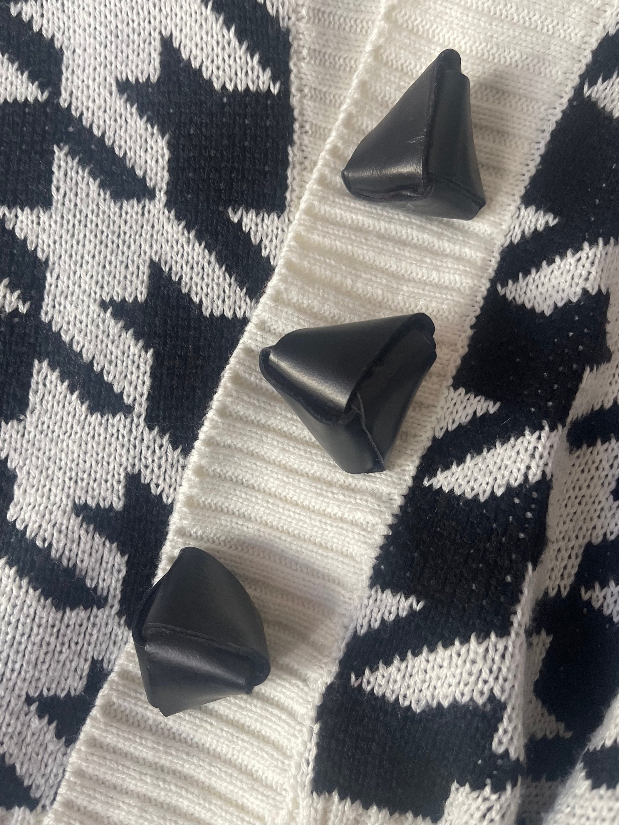 Triangular Black Knot Leather Buttons, Large Leather Buttons, Vintage ...