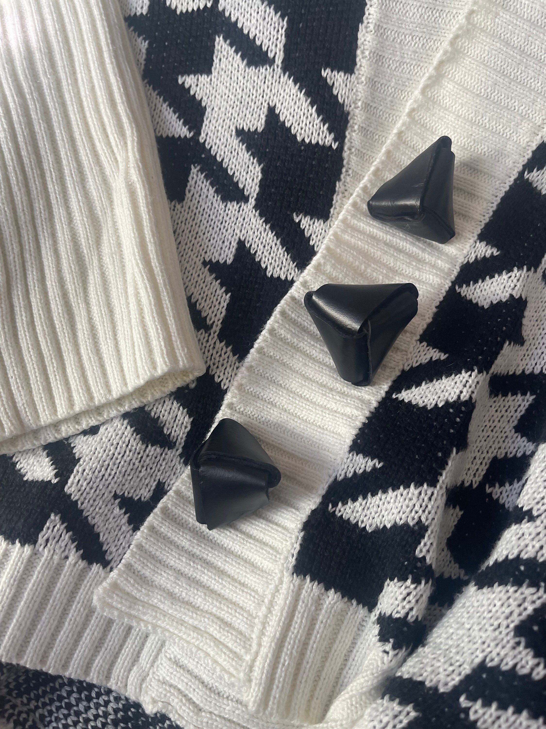 Triangular Black Knot Leather Buttons, Large Leather Buttons, Vintage ...