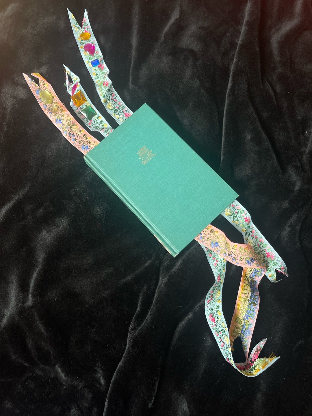 Woven Floral Bookmarks, Tapestry Style Rainbow Floral on Light Blue ...