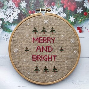 Primitive Christmas Cross Stitch Pattern, Merry and Bright PDF Instant ...