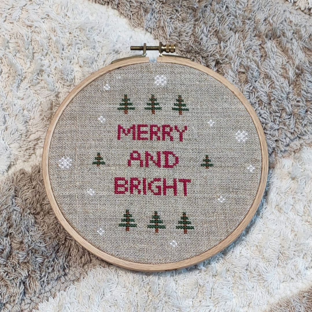 Primitive Christmas Cross Stitch Pattern, Merry and Bright PDF Instant ...