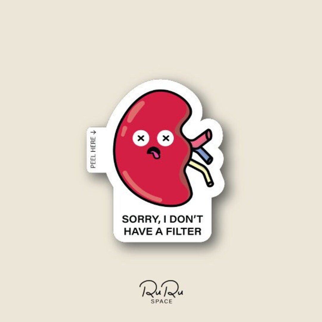 Cute Kidney Sticker/ Sorry I Don't Have a Filter / Medical Sticker ...