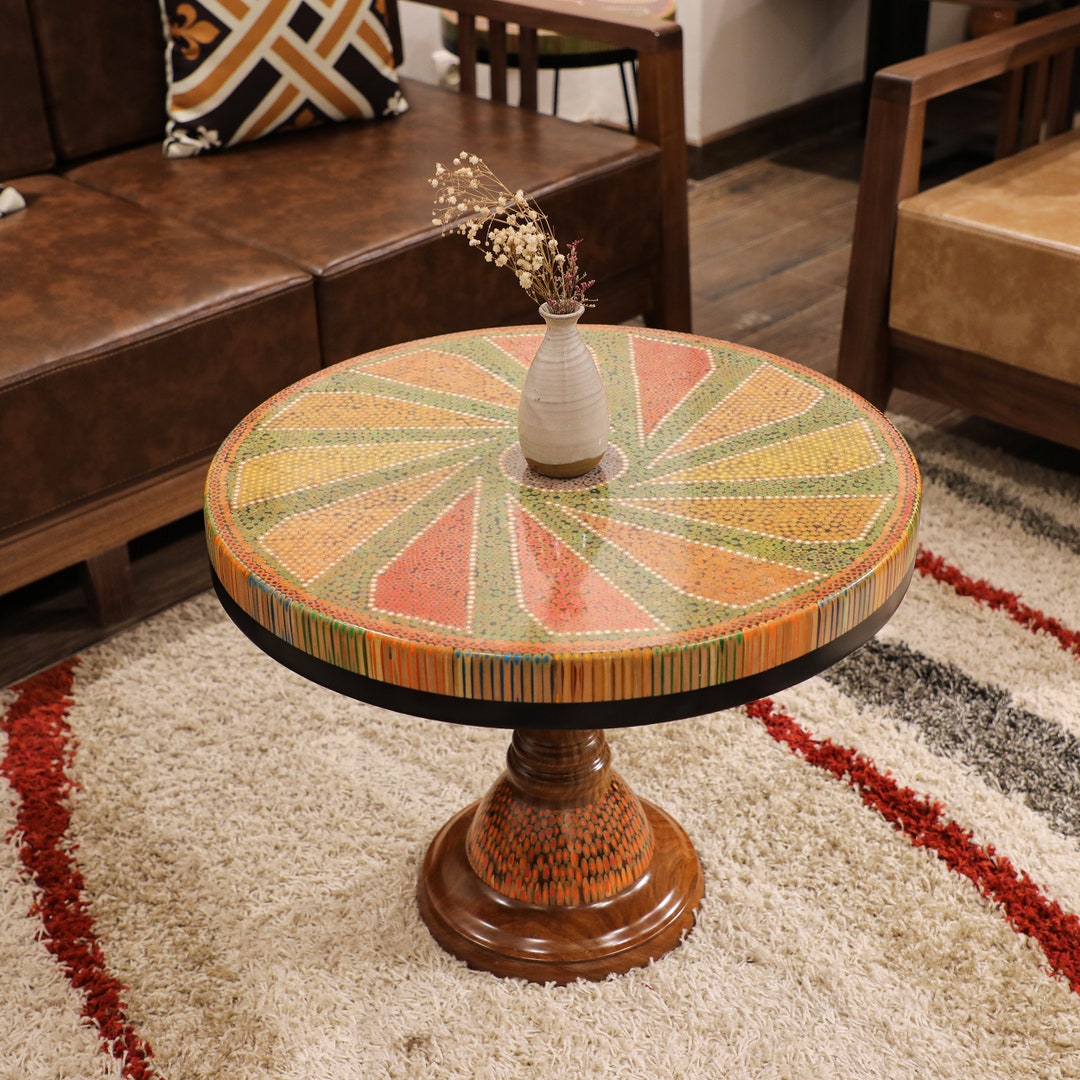 Unique Round Coffee Table Top Handmade Resin Colored Pencil Coffee ...