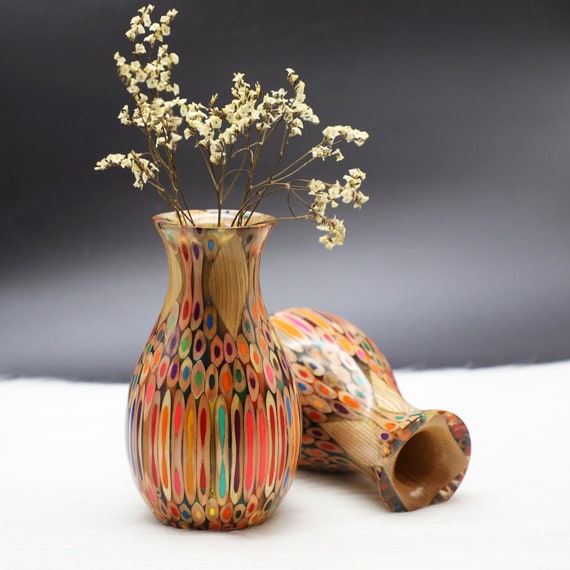 Colored Pencil Vase Wooden Stem Handmade Clear Resin Vase | Etsy