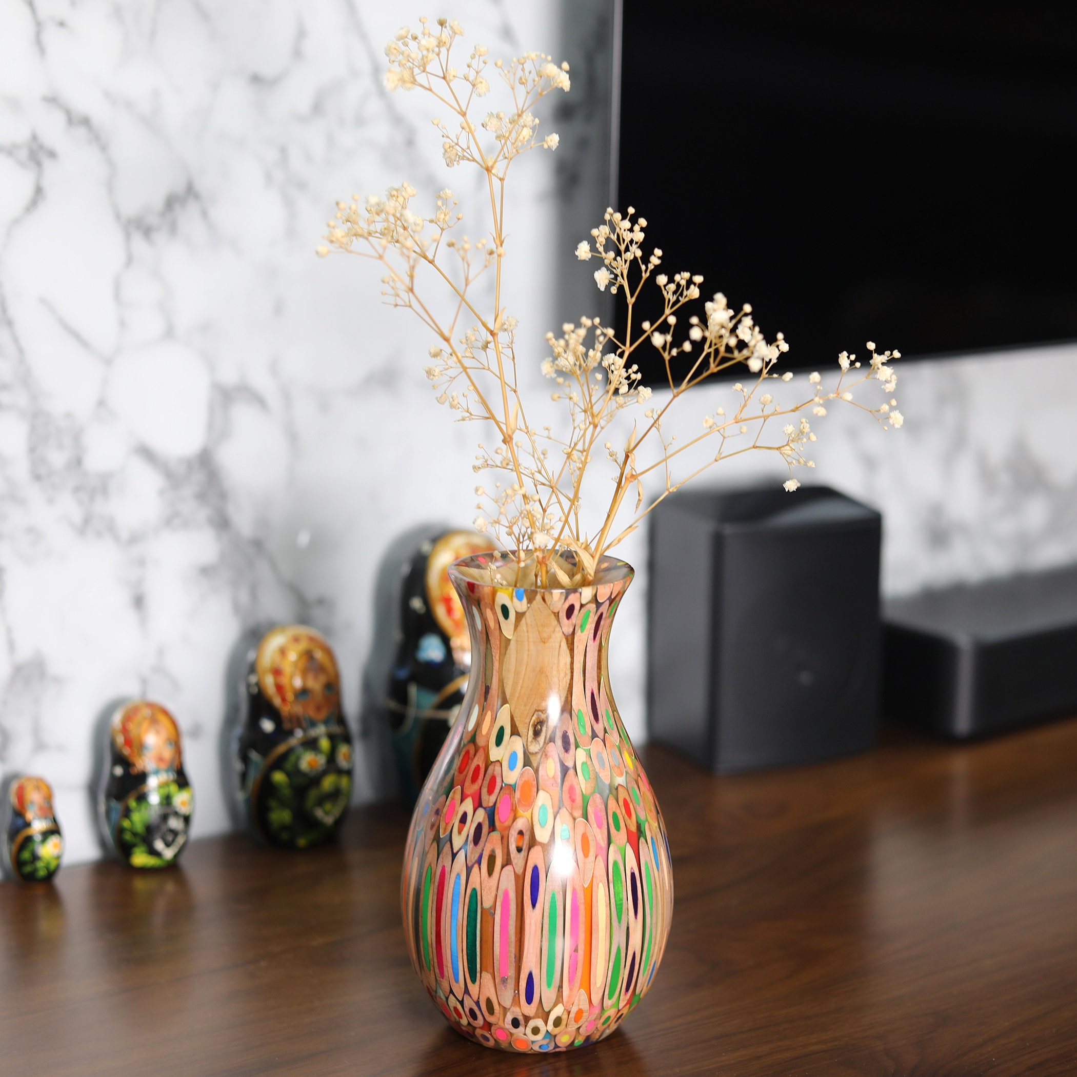 Colored Pencil Vase Wooden Stem Handmade Clear Resin Vase | Etsy