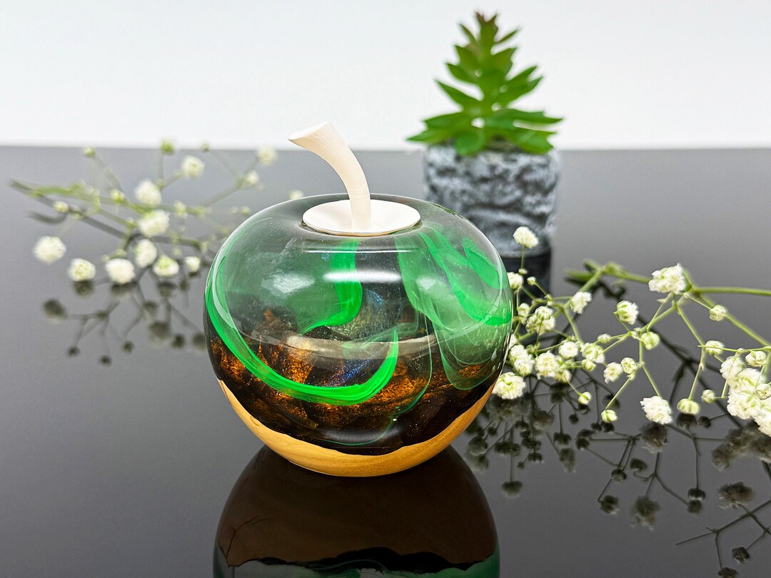Aurora Borealis Resin Apple Paperweight: Northern Lights Wood Art - Etsy