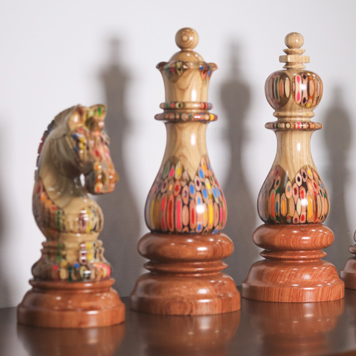 Set 3 Giant Chess Pieces - King, Queen, Knight, Wood & Colored Pencils ...