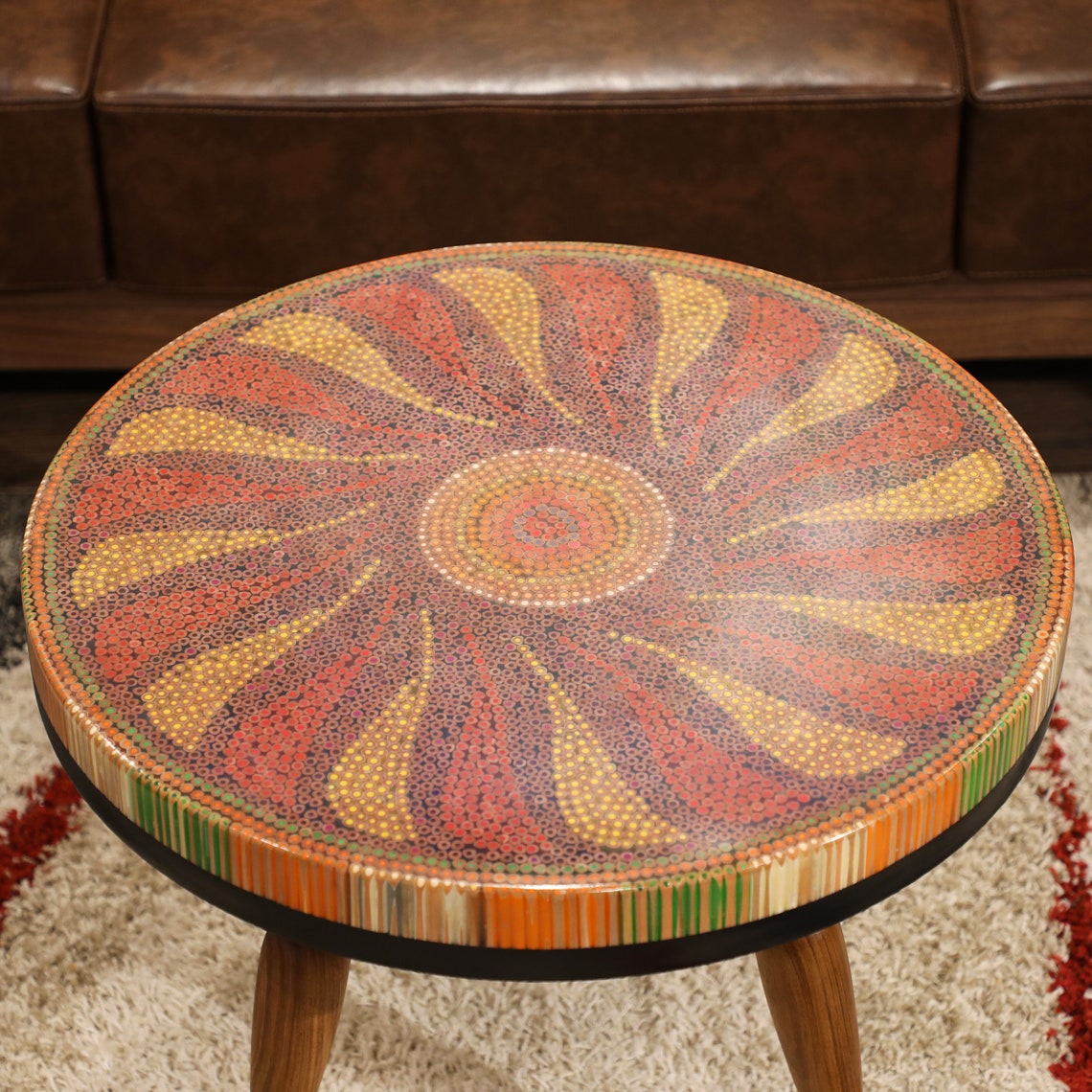 Unique Round Coffee Table Top Handmade Resin Colored Pencil - Etsy
