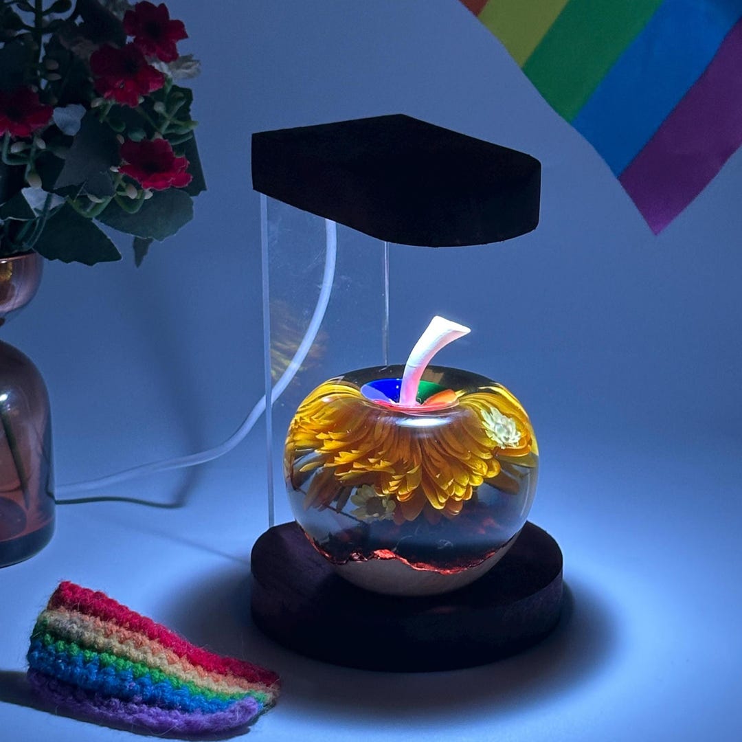 LGBT+ Pride Apple Aurora Borealis, Handmade Wood Resin Night Light ...