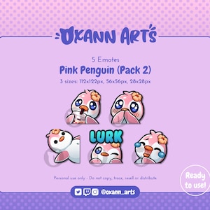 5x Pink PENGUIN Emotes (pack #2) for Twitch and Discord | Kawaii Lady ...