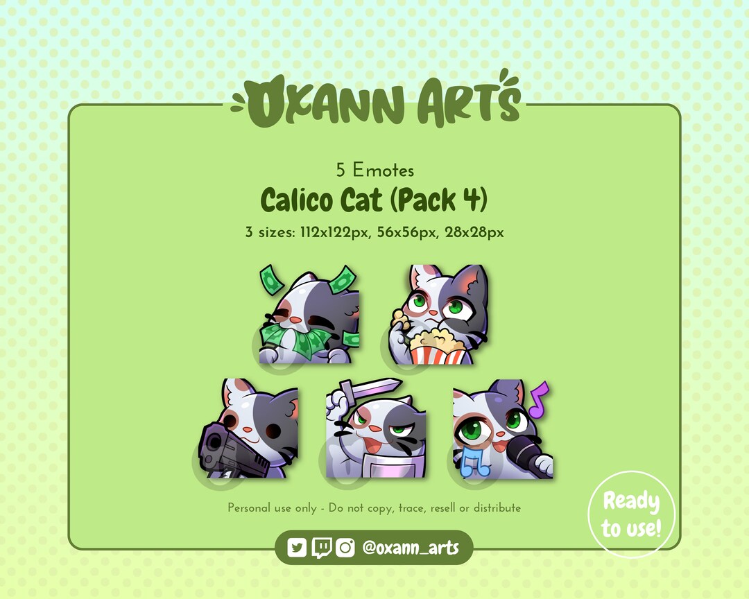 5x CALICO Cat Emotes (pack #4) Emoji Pack for Twitch - Cute Red, White ...