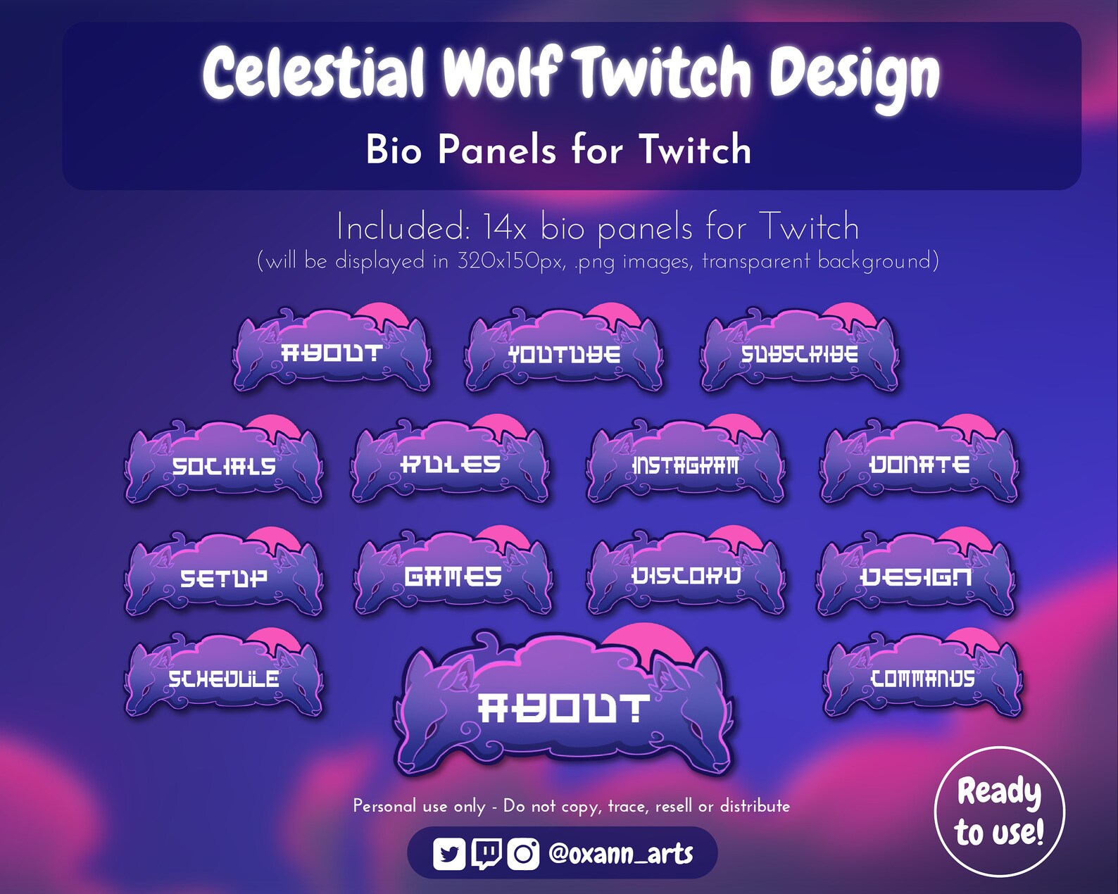 Celestial Wolf Twitch Panels: Purple Stream Overlay (instant Download ...
